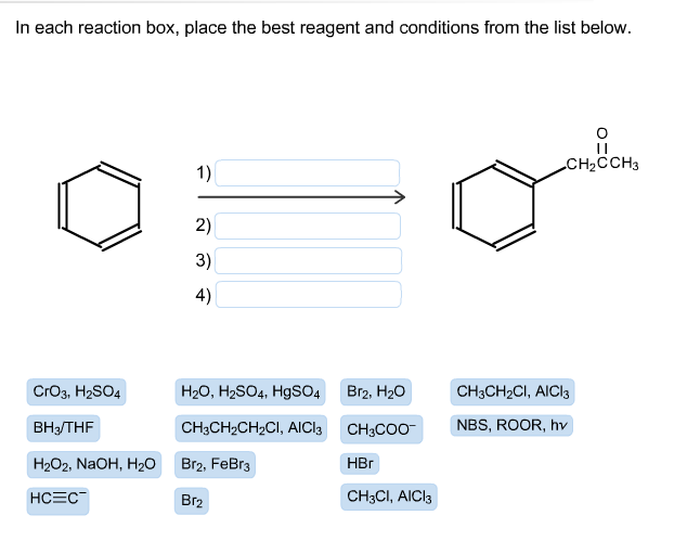 Solved In each reaction box, place the best reagent and | Chegg.com