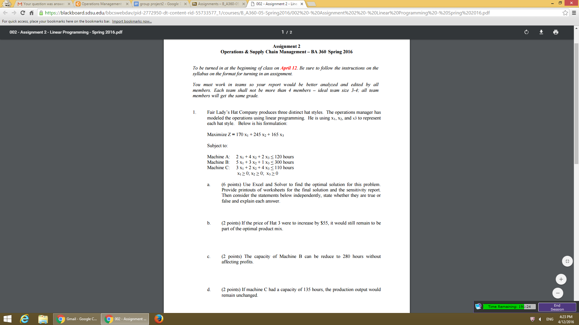 Solved To be turned in at the beginning of class on April | Chegg.com