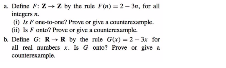 Solved a. Define F: Z → Z by the rule F(n) = 2-3, for all | Chegg.com