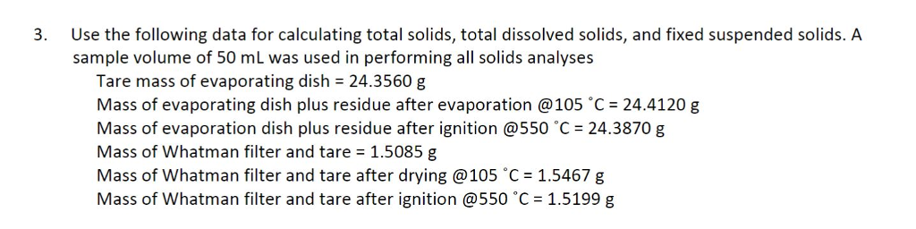 Solved Use the following data for calculating total solids, | Chegg.com