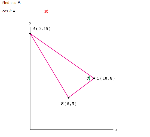 Solved Find cos 6. cos 8 A( 5) B(6,5) 0 C (10,8 | Chegg.com