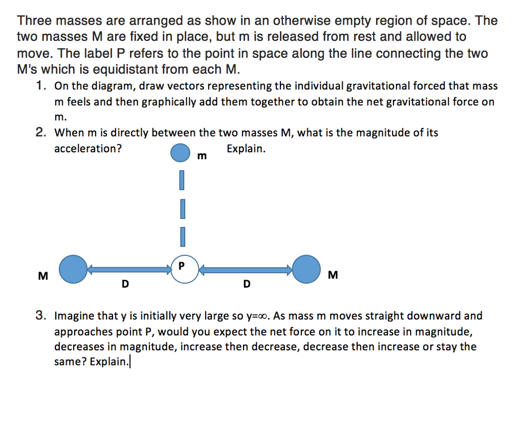 Solved Three masses are arranged as show in an otherwise | Chegg.com
