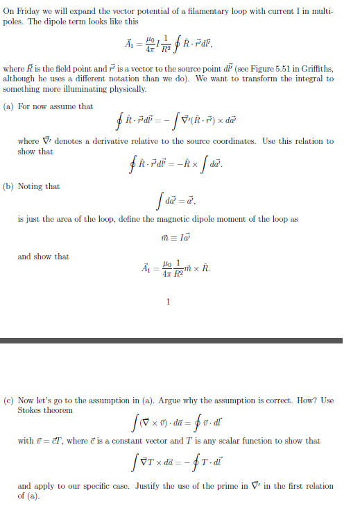 On Friday we will expand the vector potential of a | Chegg.com