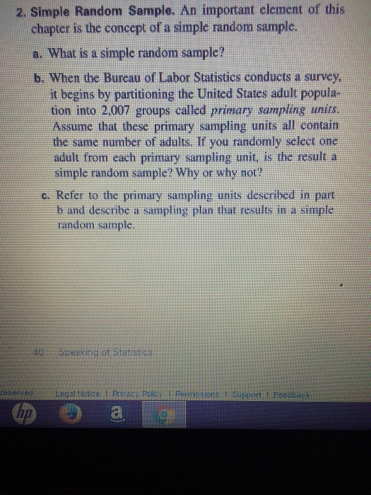 Solved Simple Random Sample. An important element of this | Chegg.com