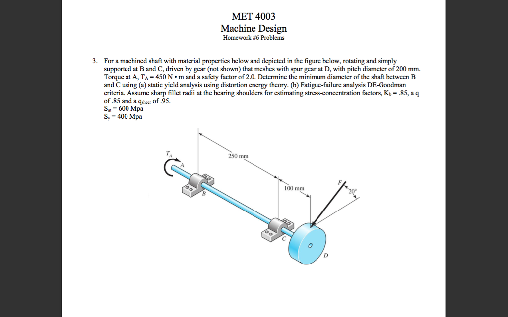 Solved MET 4003 Machine Design Homework #6 Problems 3. For a | Chegg.com