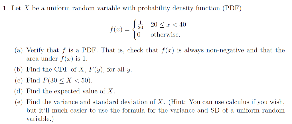 Solved 1 Let X Be A Uniform Random Variable With 8776
