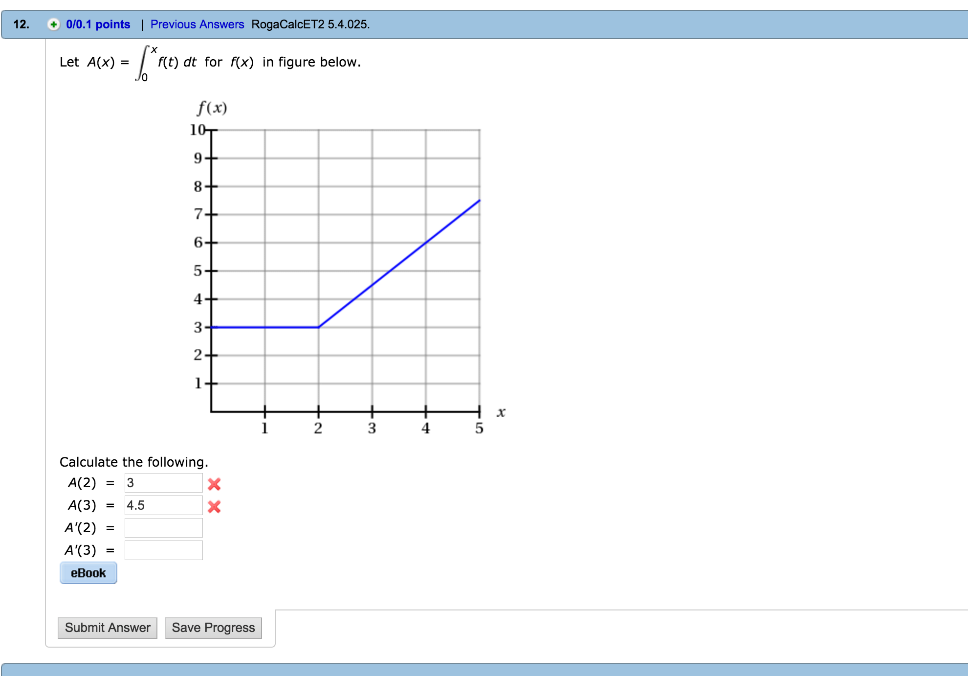 Solved Let A(x) = integral^x_0 f(t) dt f(x) in figure below. | Chegg.com