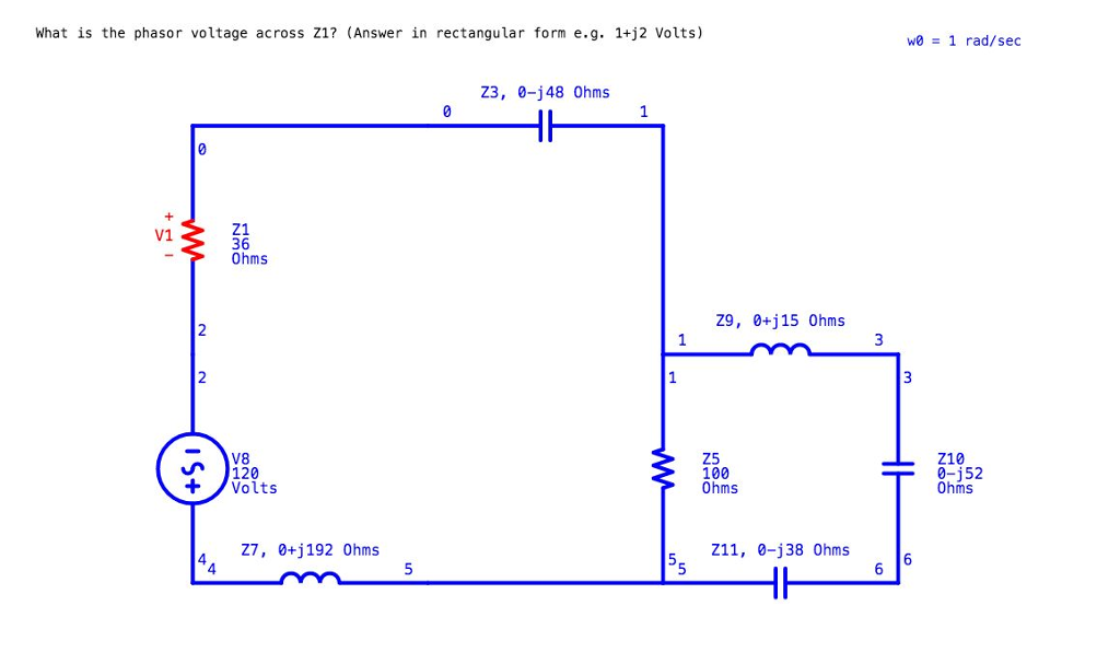 1 rad/sec What is the phasor voltage across Z1? | Chegg.com