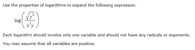 Solved Use the properties of logarithms to expand the | Chegg.com