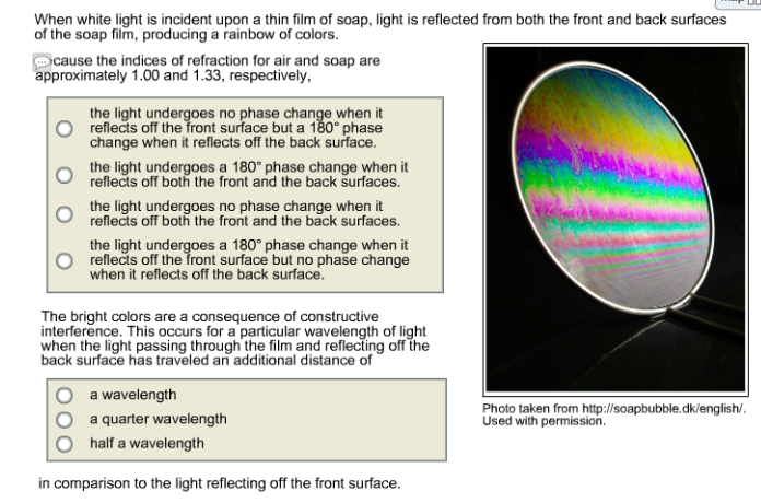 Solved When white light is incident upon a thin film of | Chegg.com