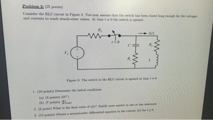 Solved Consider the RLC circuit in Figure 3. You may assume | Chegg.com