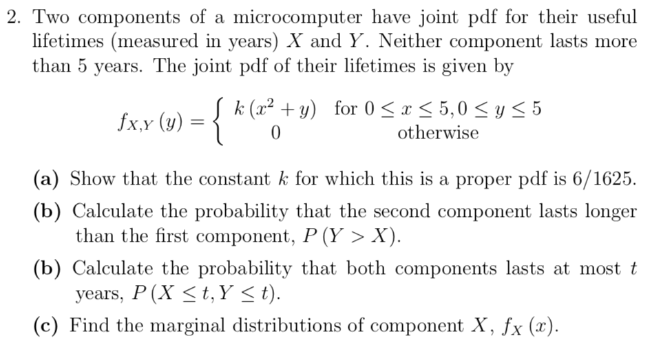 Solved 2. Two components of a microcomputer have joint pdf | Chegg.com