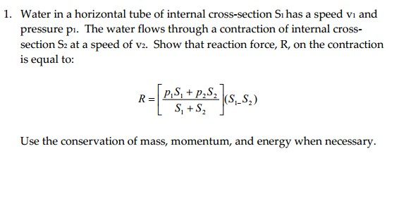 Solved Water in a horizontal tube of internal cross-section | Chegg.com