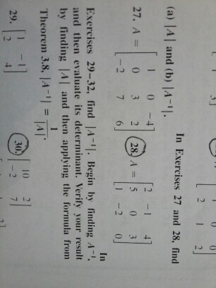 Solved In Exercises 27 and 28, find (a) |A] and (b) JA- 1 0 | Chegg.com