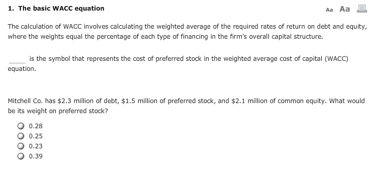 Solved The basic WACC equation The calculation of WACC | Chegg.com