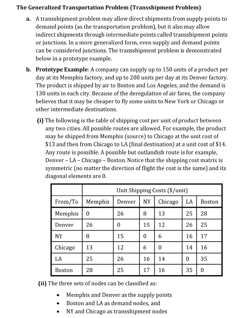 Solved The Generalized Transportation Problem (Transshipment | Chegg.com