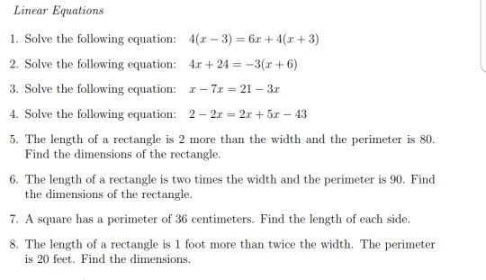 Solved Linear Equations 1. Solve the following equation: 4(x | Chegg.com