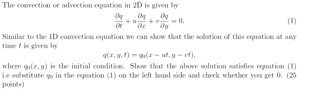 Solved The convection or advection equation in 2D is given | Chegg.com