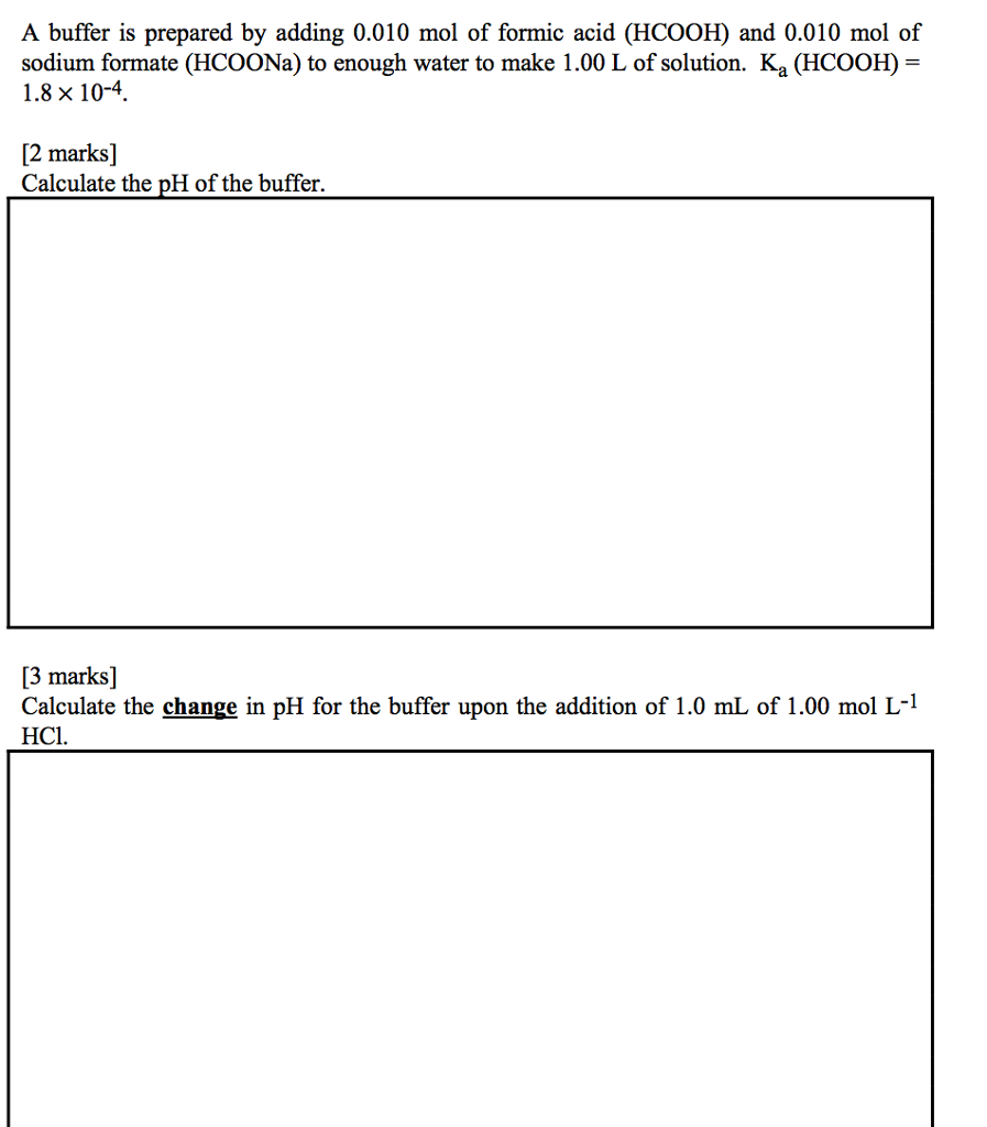 Solved A buffer is prepared by adding 0.010 mol of formic | Chegg.com