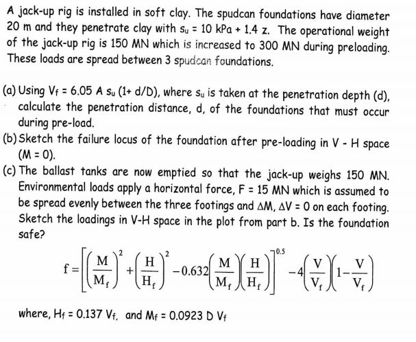 A jack-up rig is installed in soft clay. The spudcan | Chegg.com
