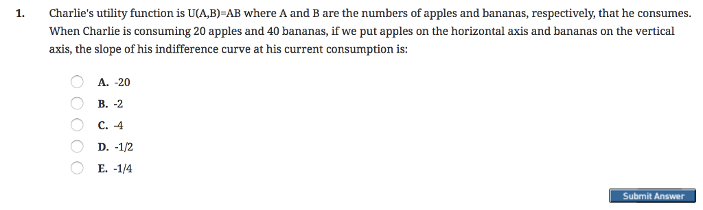 Solved Charlie's utility function is U(A, B) = AB where A | Chegg.com