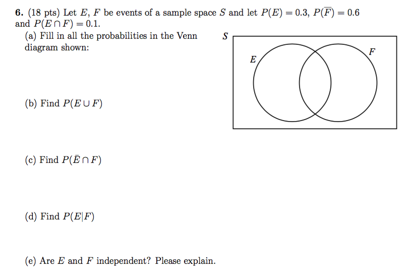 Solved Let E, F be events of a sample space S and let P(E) = | Chegg.com Solved Let E, F be events of a sample space S and let P(E) = | Chegg.com