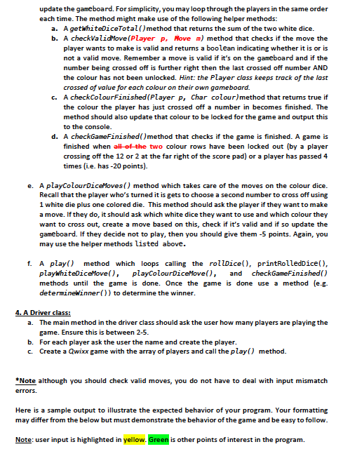 Solved Qwixx You will write a version of the dice game Qwixx | Chegg.com