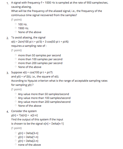 Solved A signal with frequency f-1000 Hz is sampled at the | Chegg.com