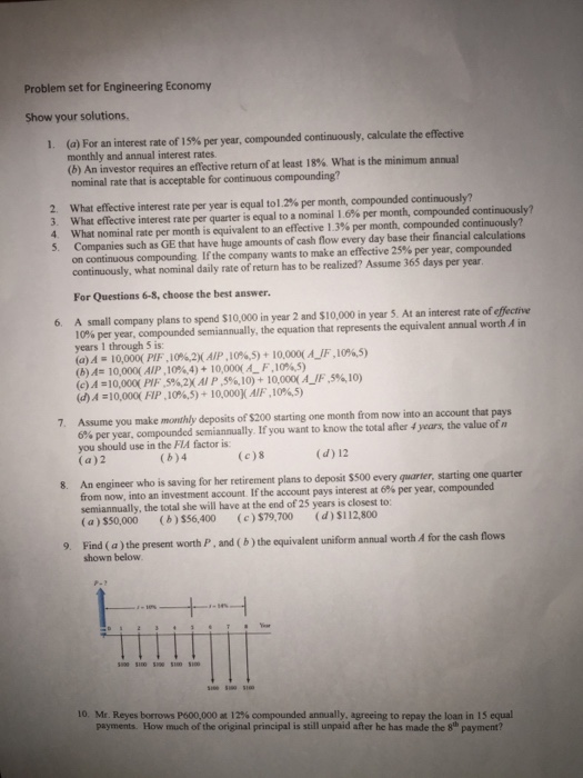 Solved Problem set for Engineering Economy Show your | Chegg.com