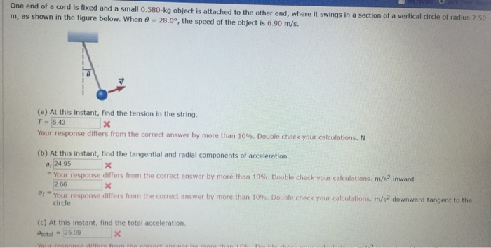 Solved One end of a cord is fixed and a small 0.580-kg | Chegg.com