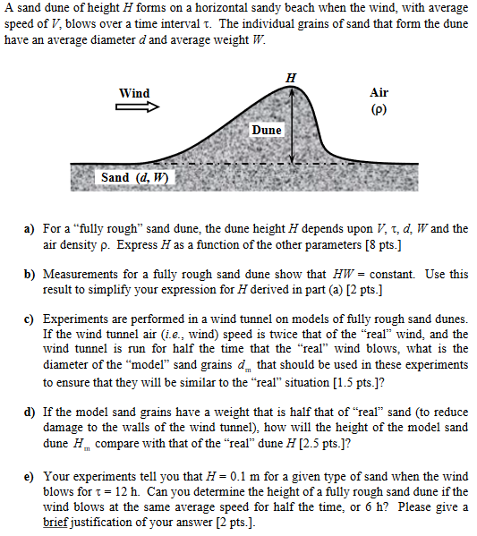 A sand dune of height H forms on a horizontal sandy | Chegg.com