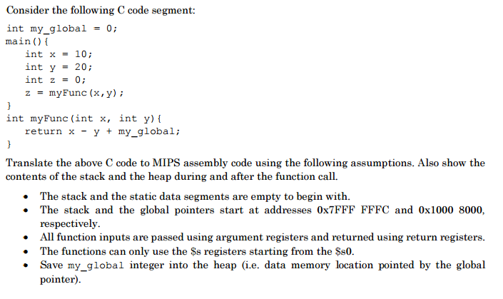 Solved Consider the following C code segment: int my global. | Chegg.com