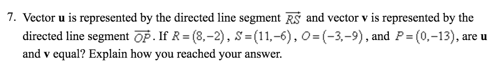 Solved 7. Vector u is represented by the directed line | Chegg.com