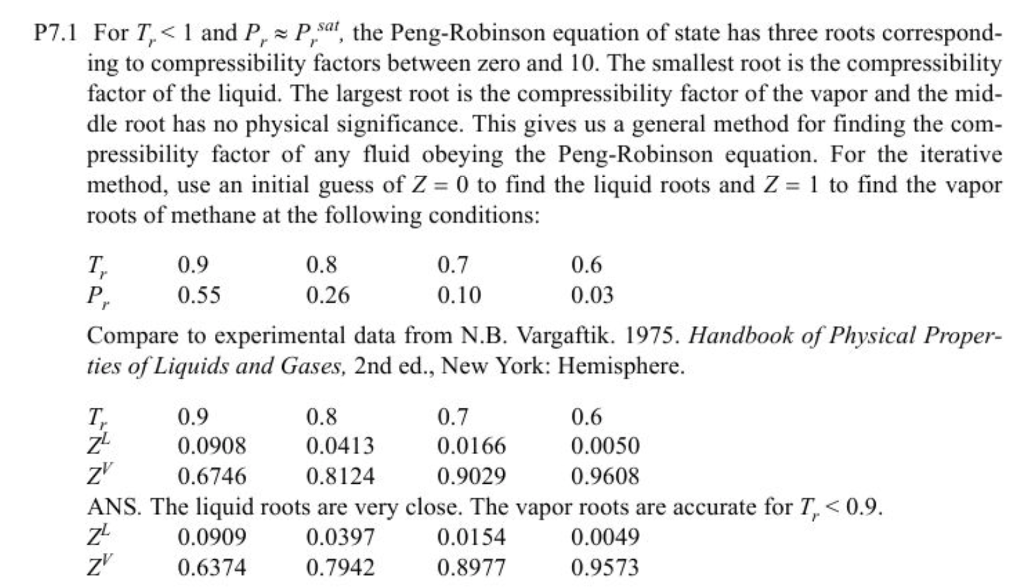 P7.1 For T and PPr the Peng-Robinson equation of | Chegg.com
