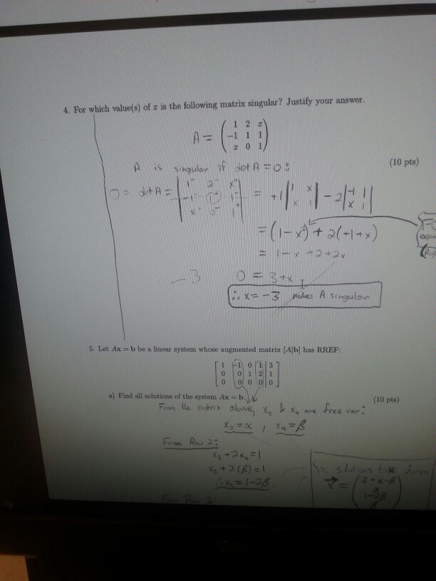 Solved For which value(s) of x is the following matrix | Chegg.com