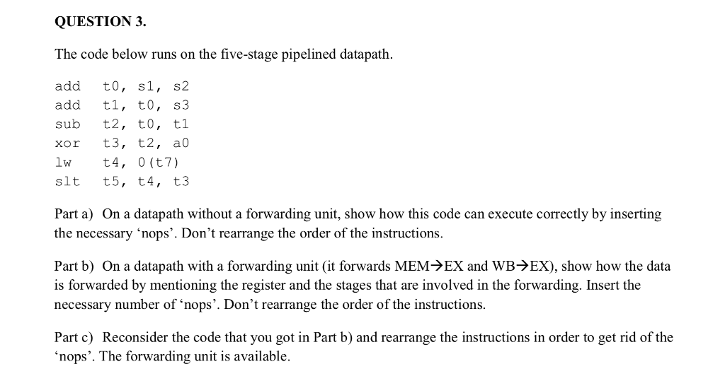 Solved Question 3 The Code Below Runs On The Five Stage