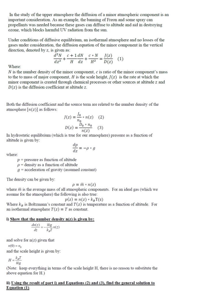 Solved In the study of the upper atmosphere the diffusion of | Chegg.com