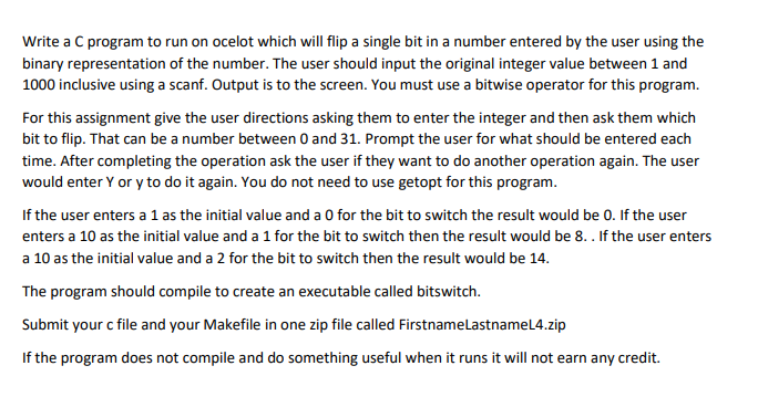 Solved Write A C Program To Run On Ocelot Which Will Flip A 0772