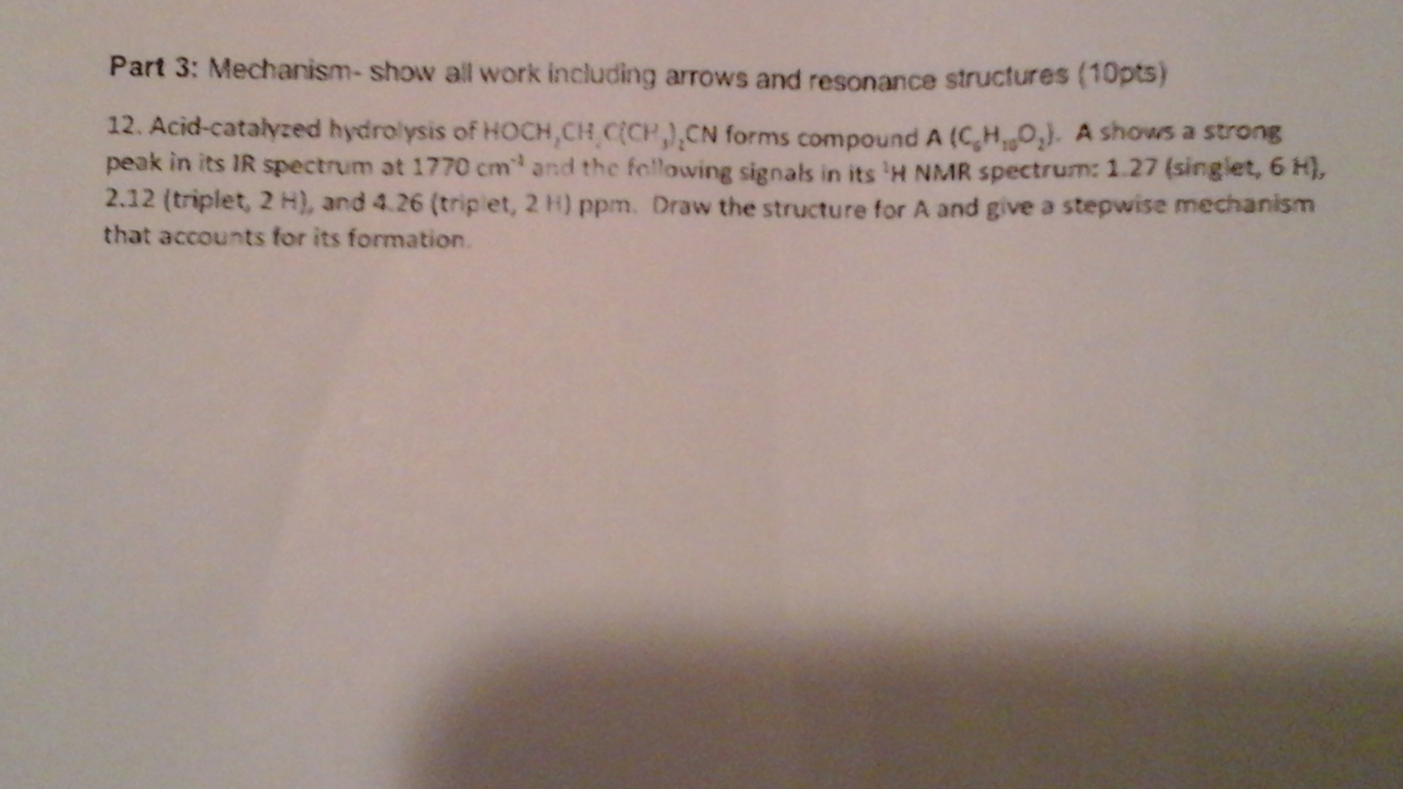 Solved Acid-catalyzed hydrolysis of HOCH_2 CH_2 C(CH_3)_2 CN | Chegg.com