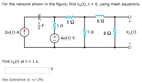 Solved For the network shown in the figure, find vo(t), t > | Chegg.com
