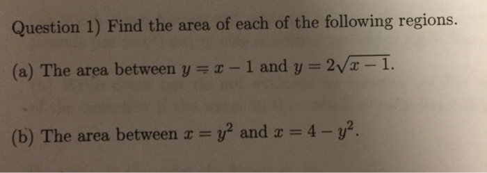 Solved Find the area of each of the following regions. The | Chegg.com