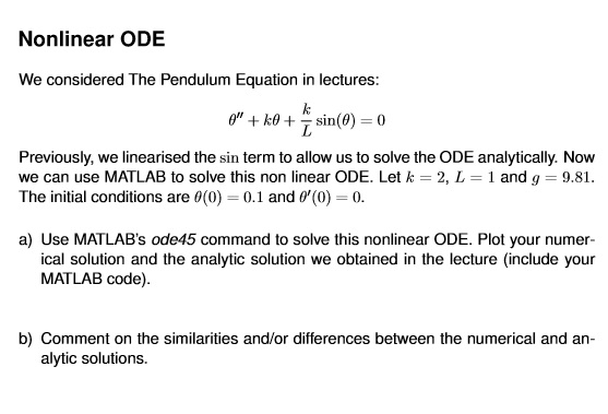 Solved Nonlinear ODE We considered The Pendulum Equation in | Chegg.com