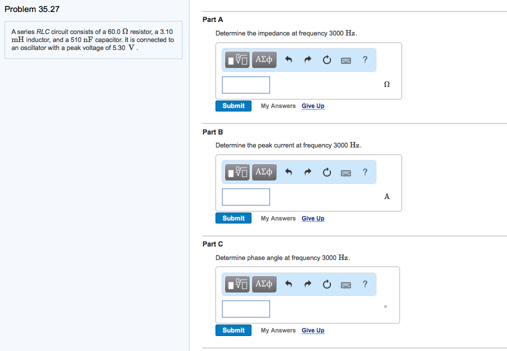 Solved Problem 35 27 Part A A Series Rlc Circuit Consists Of
