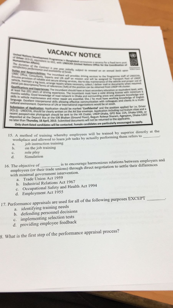 Solved VACANCY NOTICE Detail job validity. Good skills in | Chegg.com