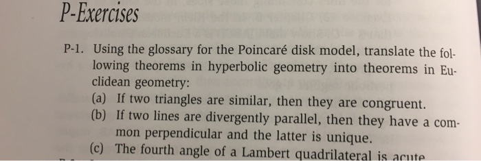 Solved Using the glossary for the Poincar4 disk model, | Chegg.com