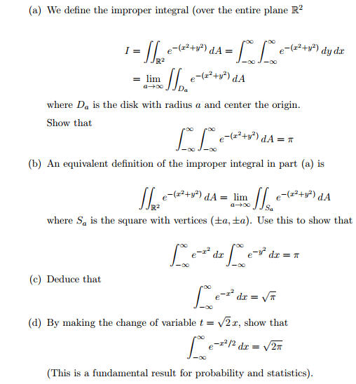 Solved We define the improper integral (over the entire | Chegg.com