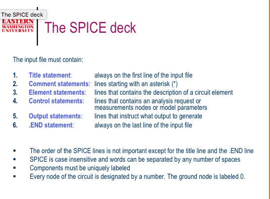 For the following circuit, write a complete SPICE | Chegg.com