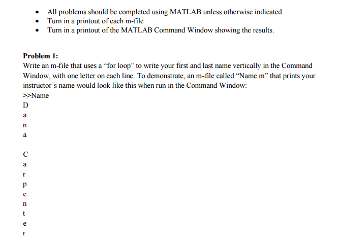 Solved All problems should be completed using MATLAB unless | Chegg.com