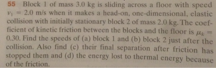 Solved 55 Block 1 of mass 3.0 kg is sliding across a floor | Chegg.com