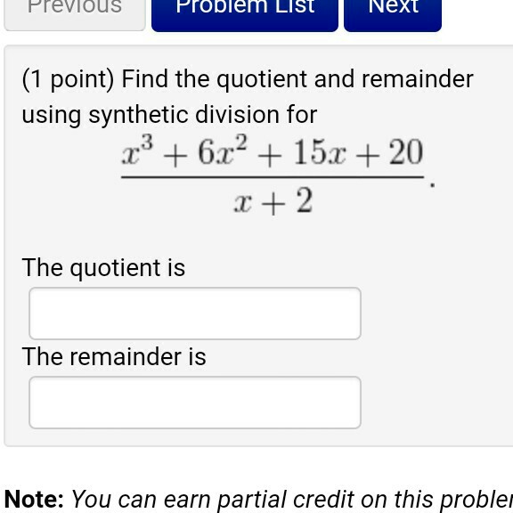 Solved Previous Problem LISt Next (1 point) Find the | Chegg.com